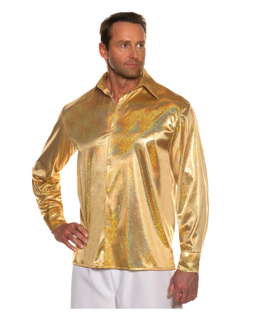 70s Gold Metallic Disco Shirt for theme parties | Horror-Shop.com