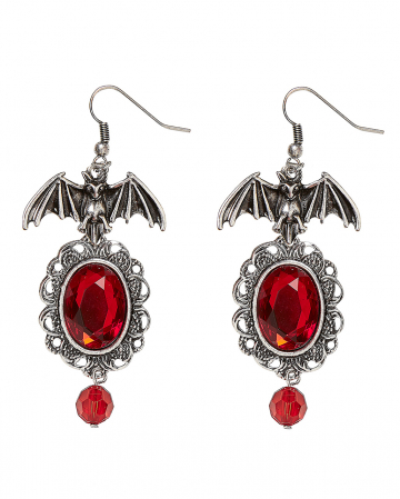 Bat Costume Earrings With Red Gemstone ★ | Horror-Shop.com