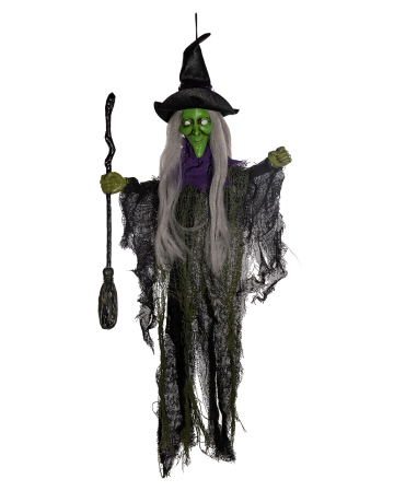 Klassische Halloween Hexe mit Besen Hängefigur 60cm ★ | Horror-Shop.com