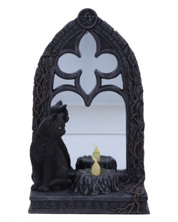 Magic Mirror mit Katze & Kerze 21cm ★ Gothic Dekoration | Horror-Shop.com
