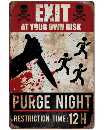 Warning Sign Purge Night 24x36 Cm | Halloween decoration | Horror-Shop.com