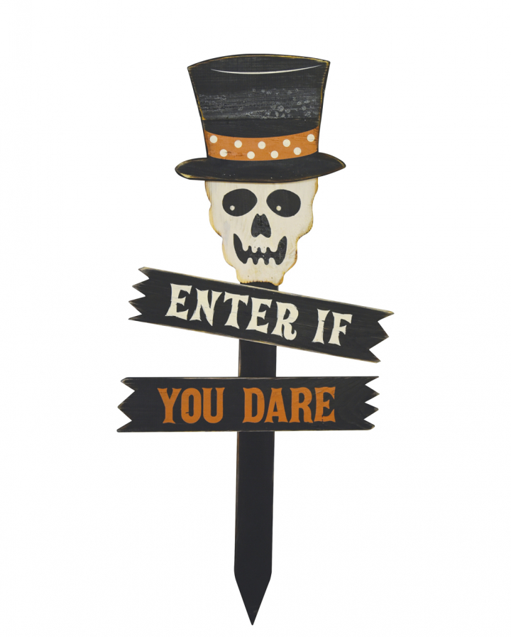 "Enter If You Dare" Skull Wooden Garden Sign 90cm 💀 | Horror-Shop.com