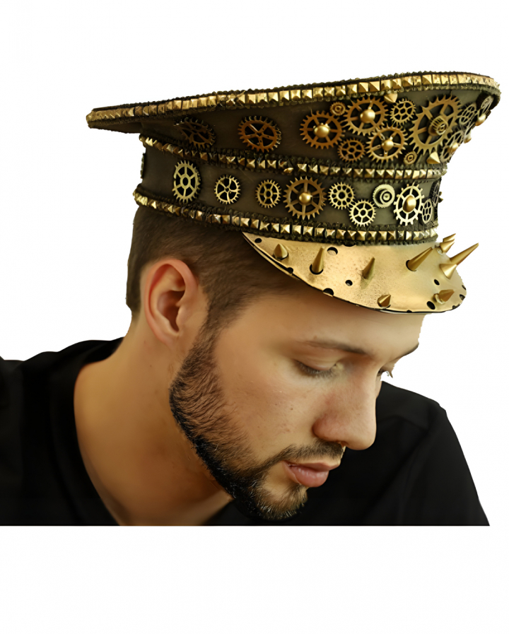 Steampunk Captain Hat With Studs Gold order | Horror-Shop.com