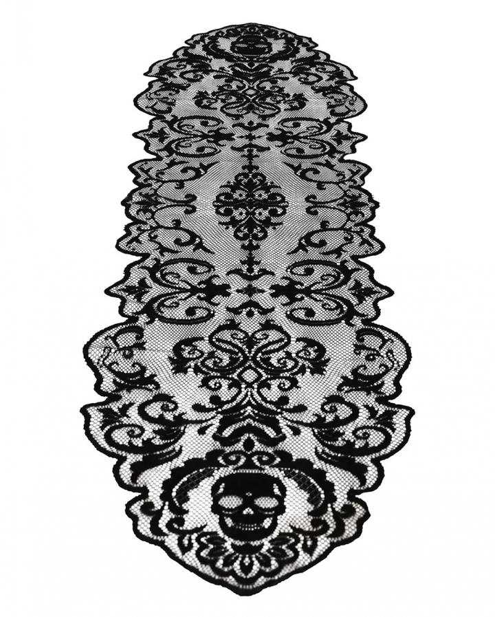 Gothic Skull With Lace Table Runner 180cm for Halloween | Horror-Shop.com