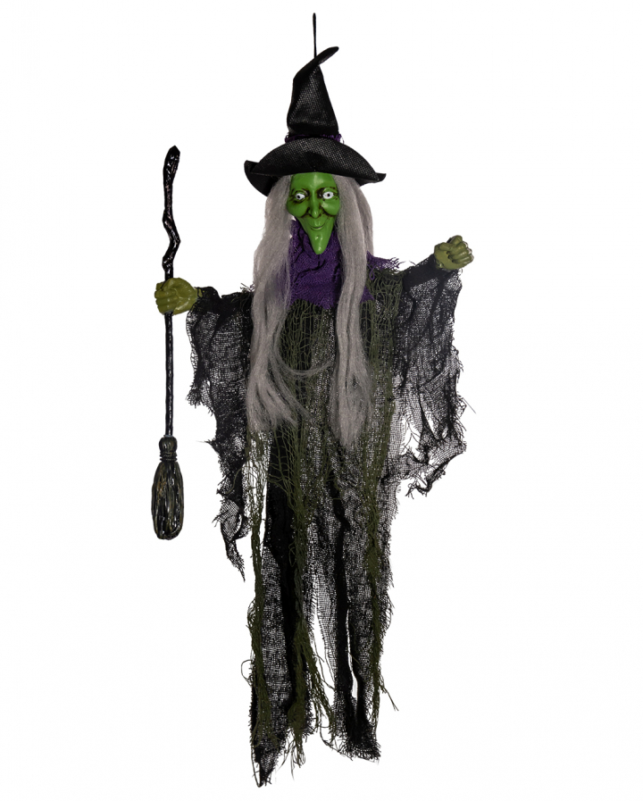 Klassische Halloween Hexe mit Besen Hängefigur 60cm ★ | Horror-Shop.com