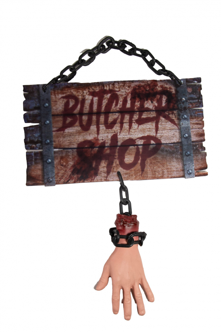 Butcher's Sign With Chain & Hand 60cm ★ | Horror-Shop.com
