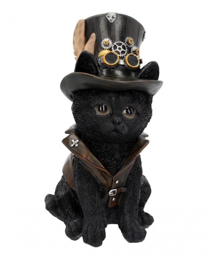 Schwarze Katze mit Steampunk Zylinder 18,5cm ★ | Horror-Shop.com