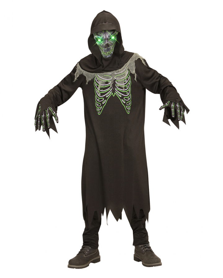 Sensenmann Kinderkostüm mit leuchtend grünen Augen für Halloween ...
