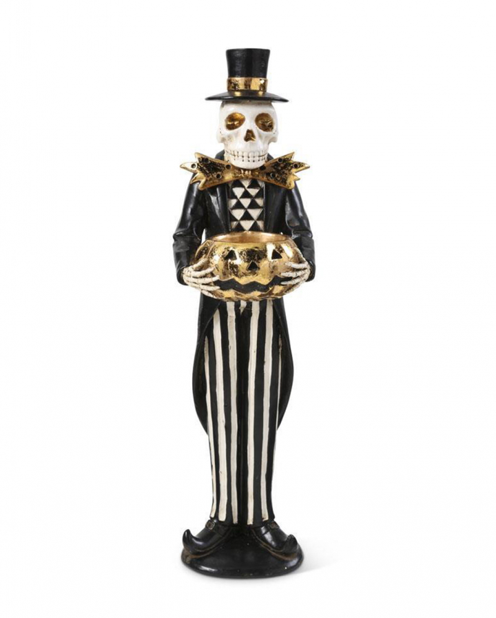 Skeleton Gentleman With Jack O'Lantern Tea Light Holder | Horror-Shop.com