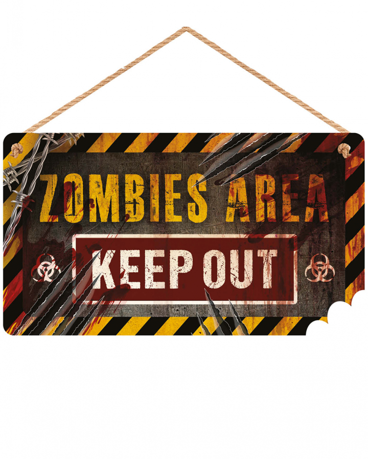 Zombie Area Wooden Warning Sign 20x35cm for Halloween | Horror-Shop.com