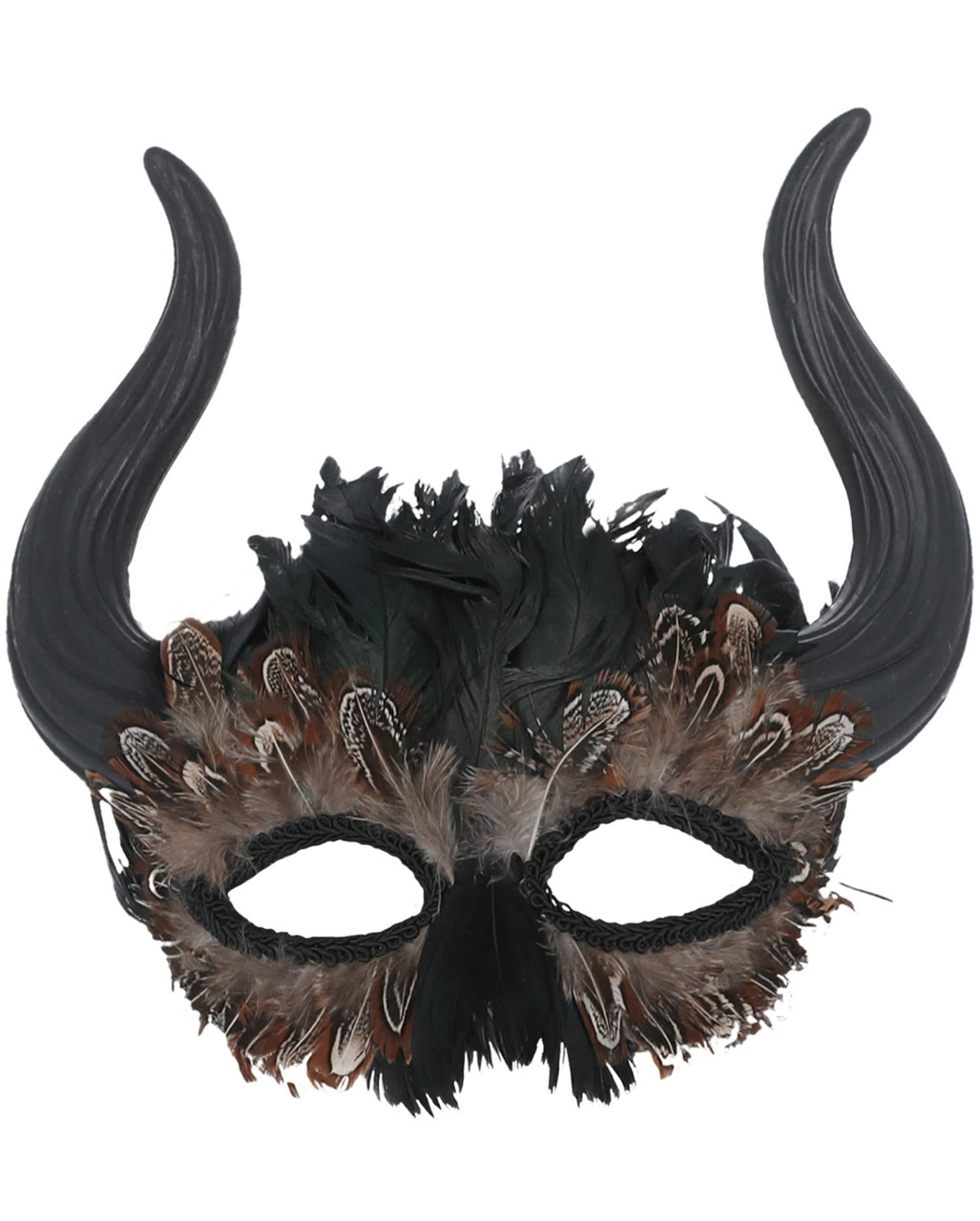 Feathered Venetian Eye Mask With Horns | Horror-Shop.com