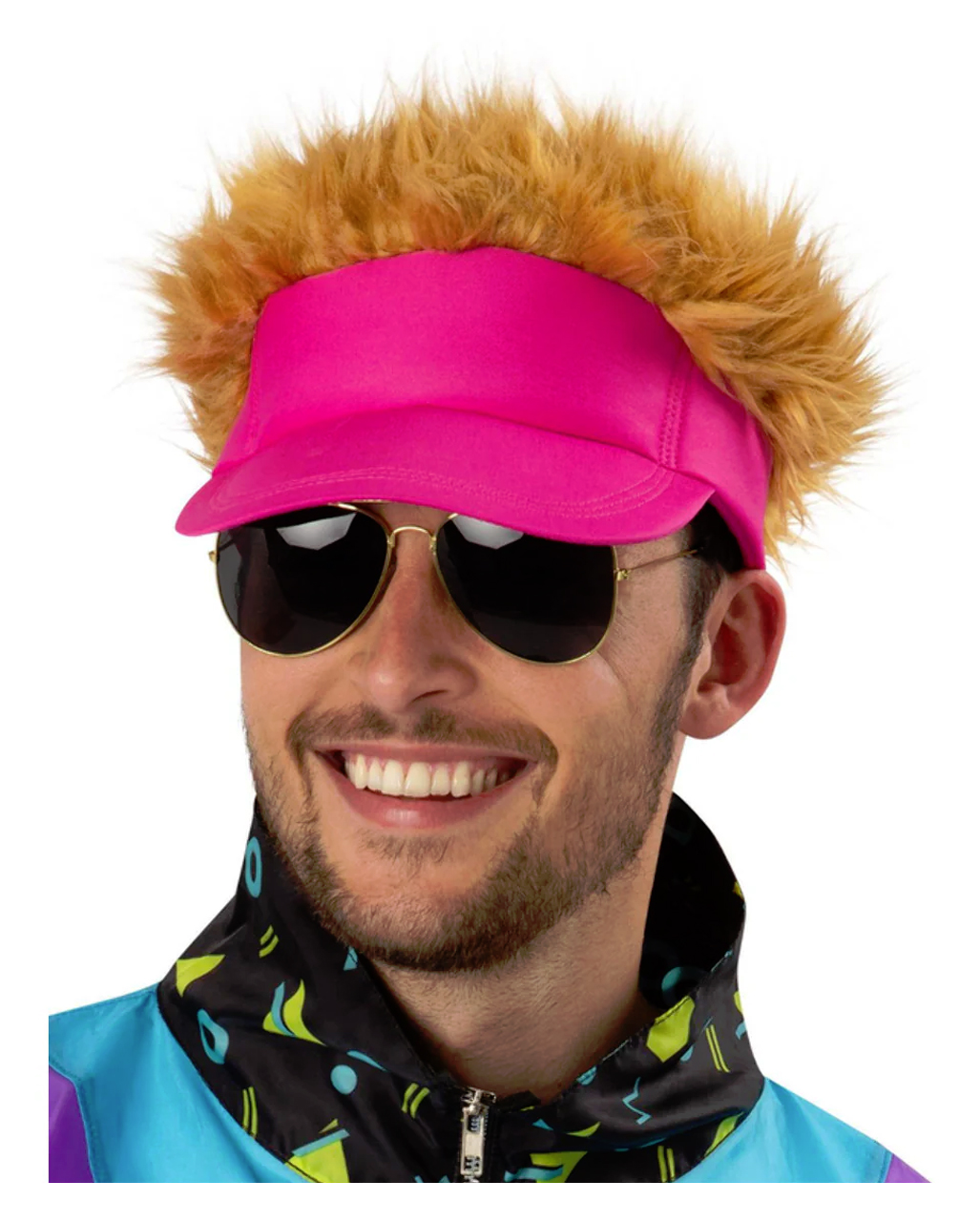 Pink 80s Visor Hat With Dark Blonde Hair | Order HERE | Horror-Shop.com