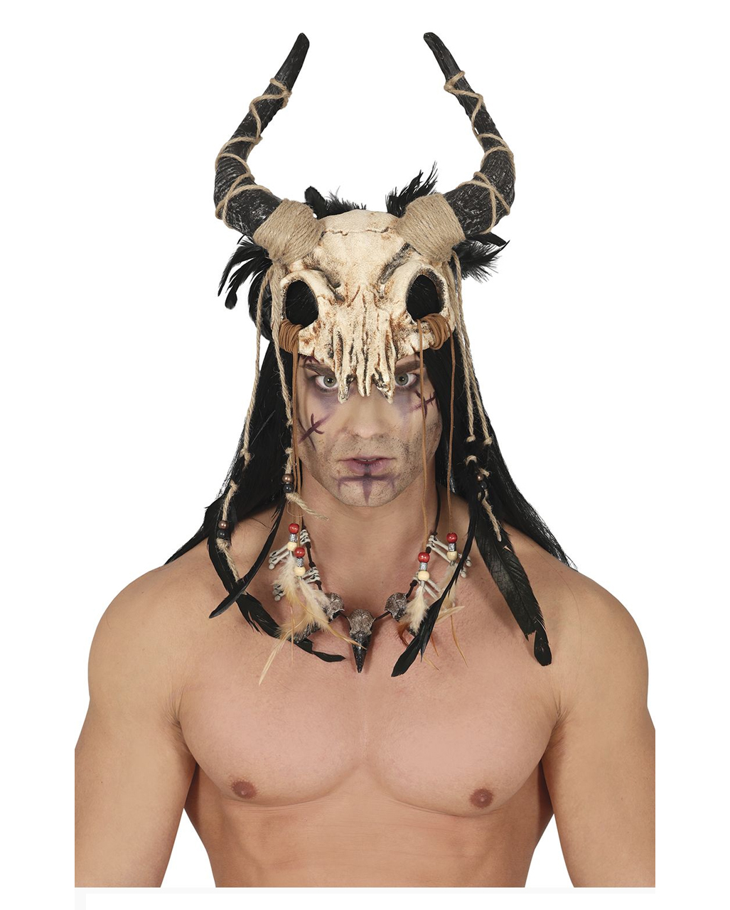 Voodoo Shaman Mask With Ram's Horns as a costume accessory | Horror ...