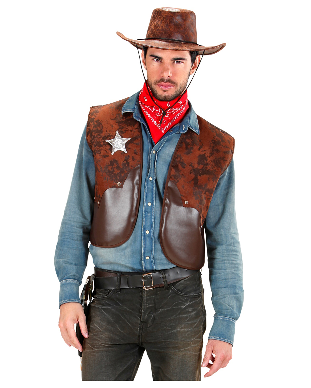 Cowboy Vest Brown for carnival & fancy dress | Horror-Shop.com
