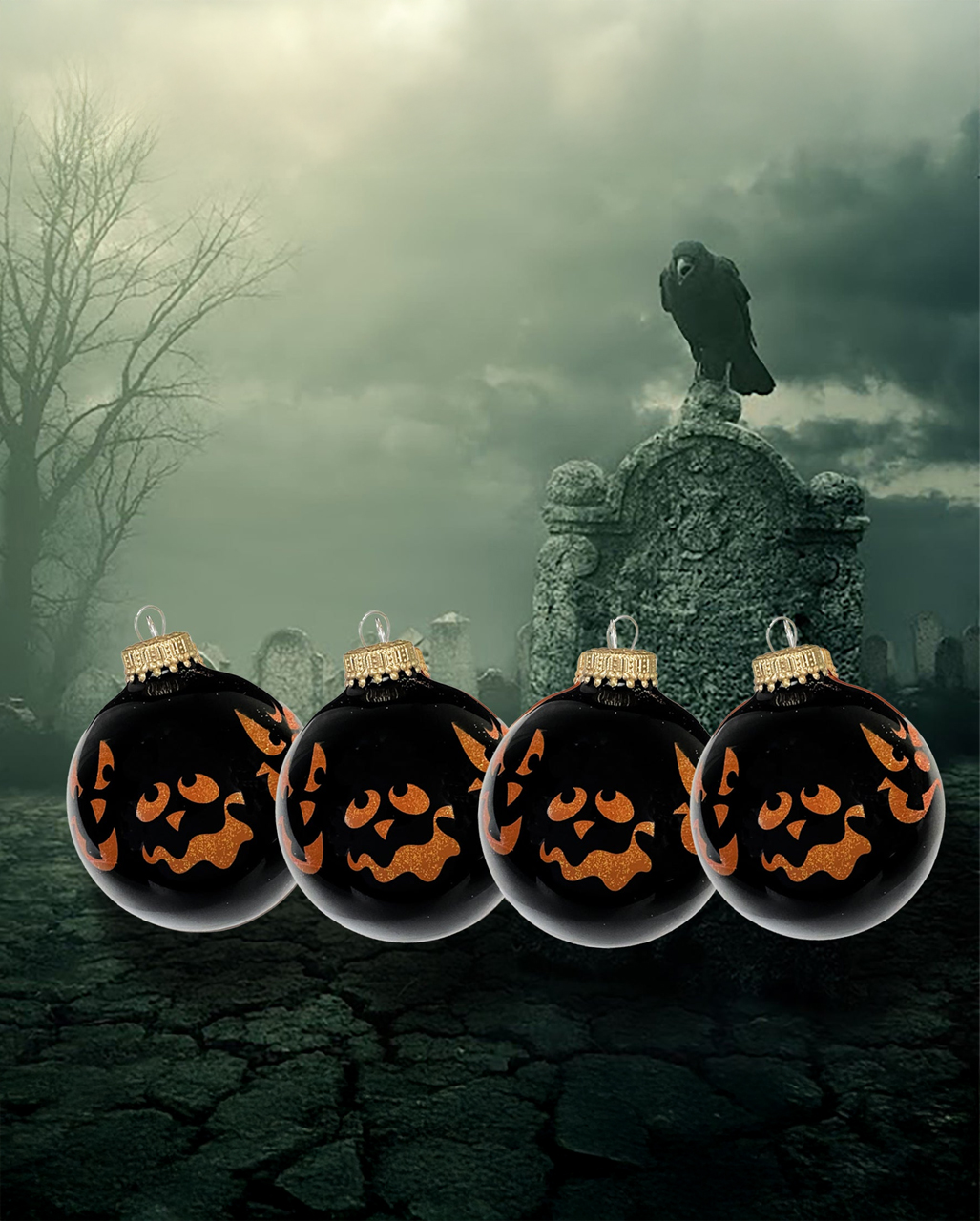 Glitter Scary Faces Halloween Christmas Balls Ø6,5cm 4 Pieces ...