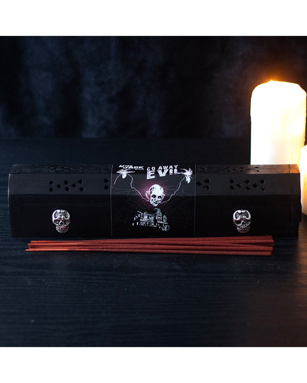 "Go Away Evil" Incense Sticks & Box as a Set order | Horror-Shop.com
