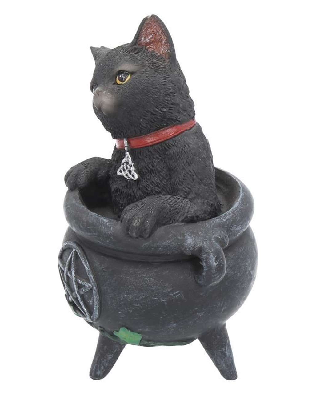 Black Cat In Witch Cauldron 12cm with triquetra collar | Horror-Shop.com