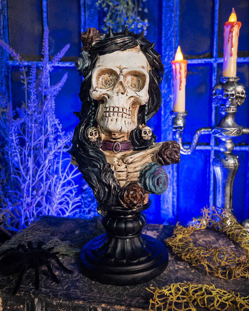 Skeleton Lady Bust With Roses & Skull 26,5cm 💀 | Horror-Shop.com