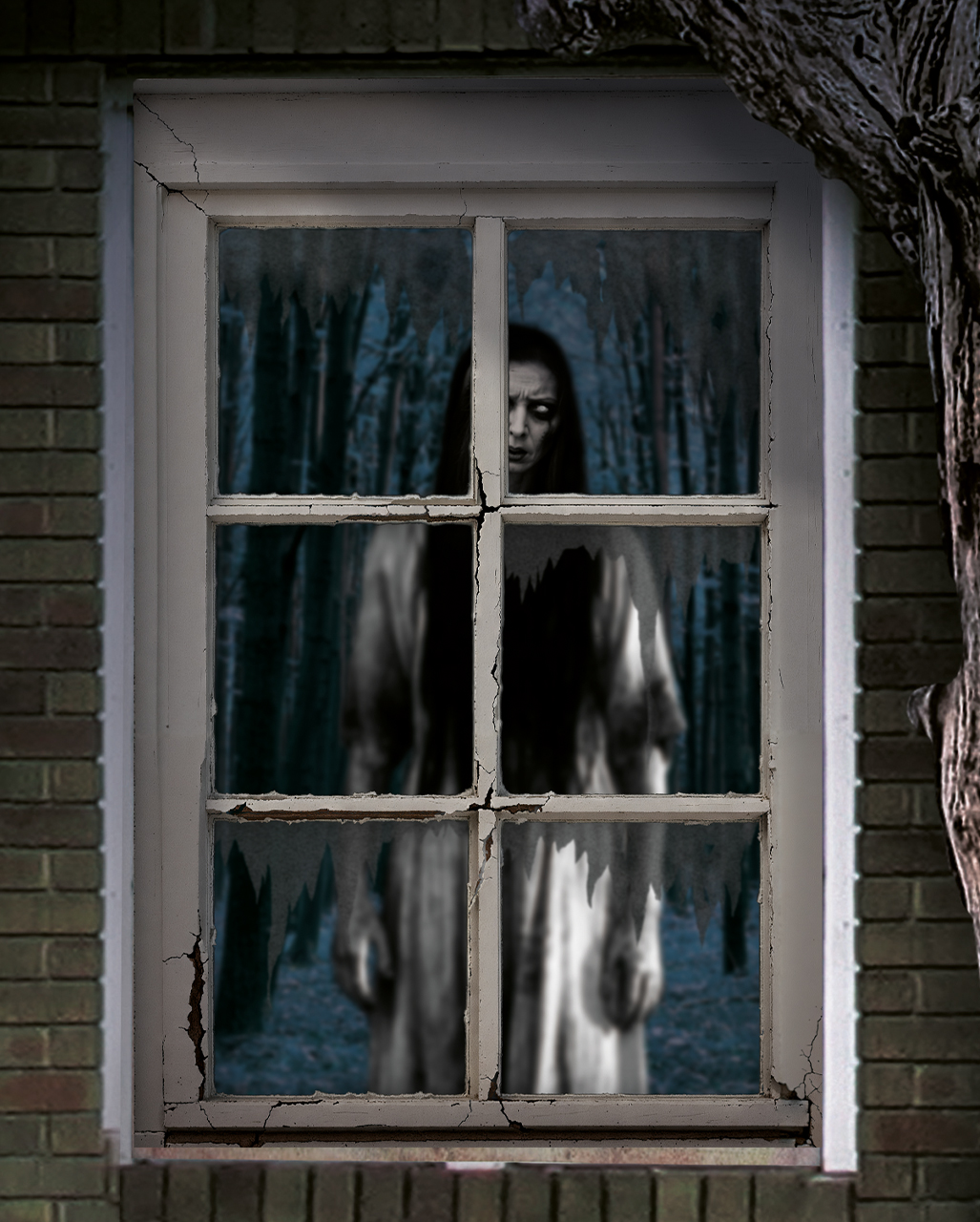Spooky Ghost Girl Halloween Window Decoration | Horror-Shop.com
