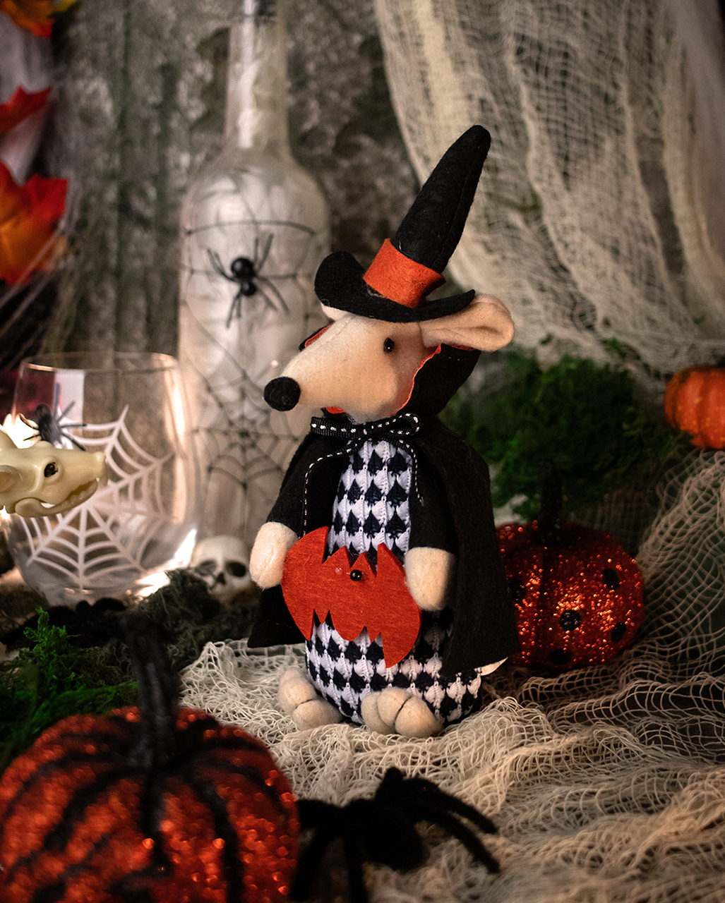 Plush Halloween Mouse With Bat 23cm ★ | Horror-Shop.com