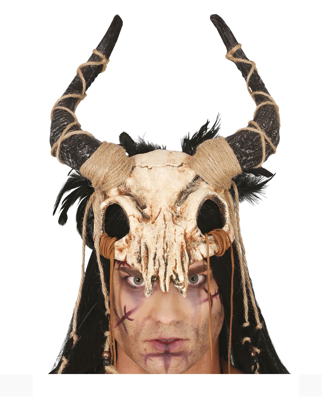 Voodoo Shaman Mask With Ram's Horns as a costume accessory | Horror ...