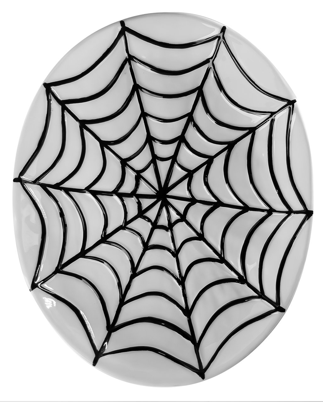 White Oval Ceramic Plate With Spider Web Motif 23cm ★ | Horror-Shop.com