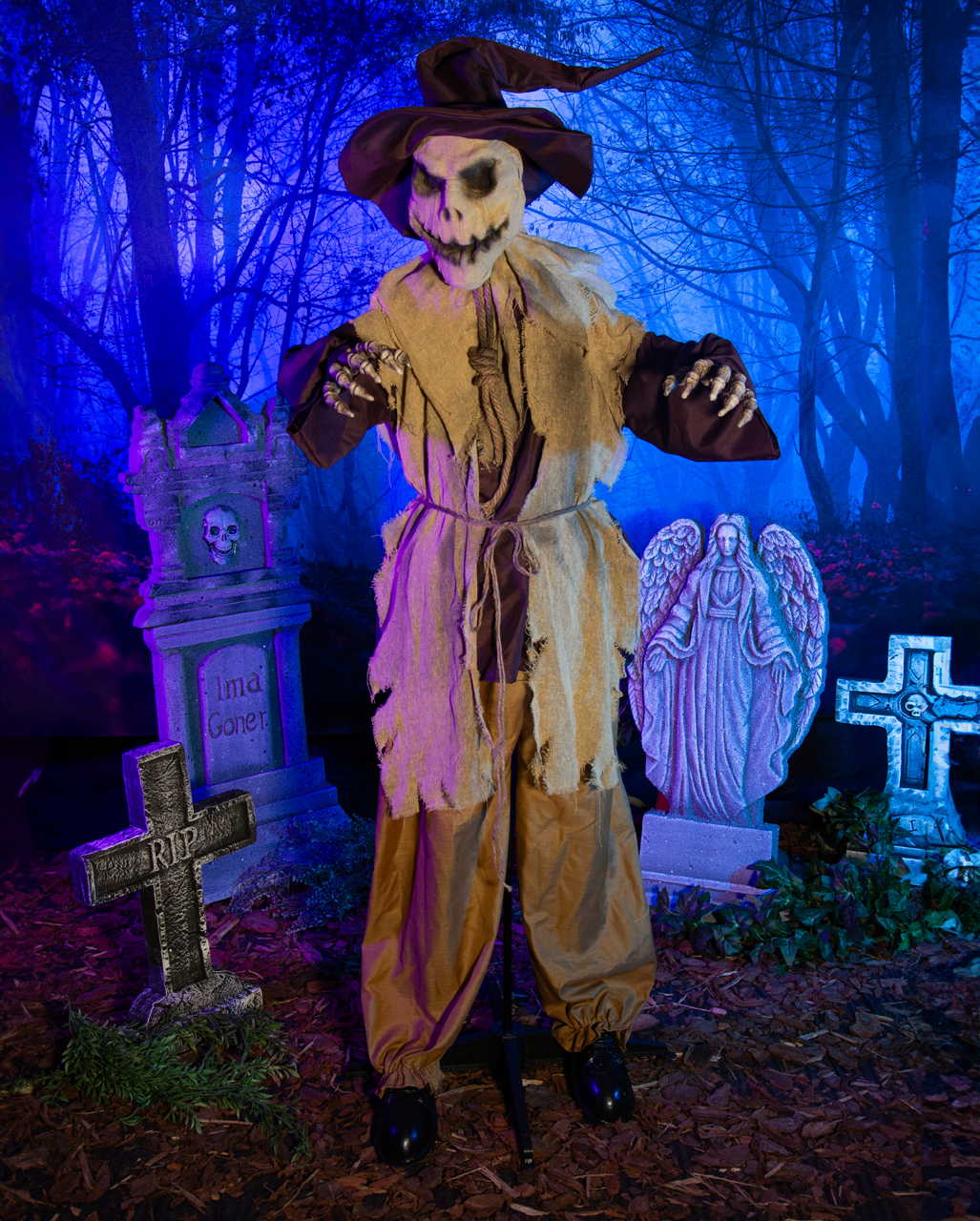 Evil Farmhouse Scarecrow mit Bewegung, Sound & Light 183cm Halloween ...