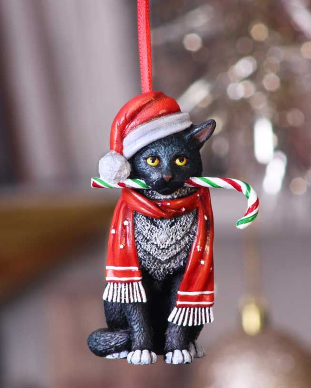 Candy Cane Cat Christmas Ball 9cm as a gift | Horror-Shop.com
