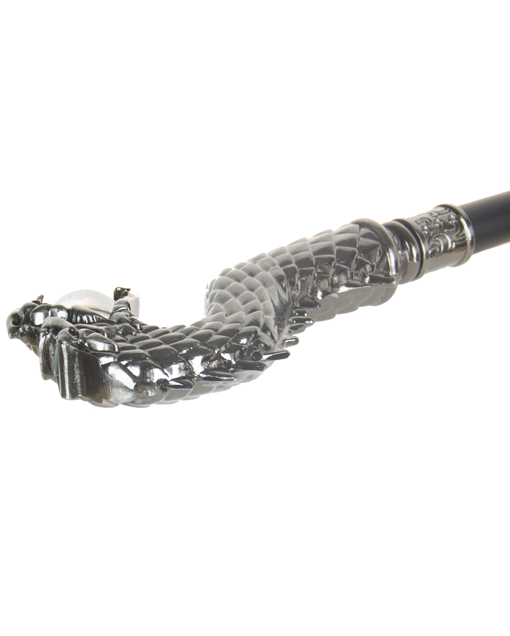 Walking Stick Silver Dragon With Red Eyes for Halloween | Horror-Shop.com