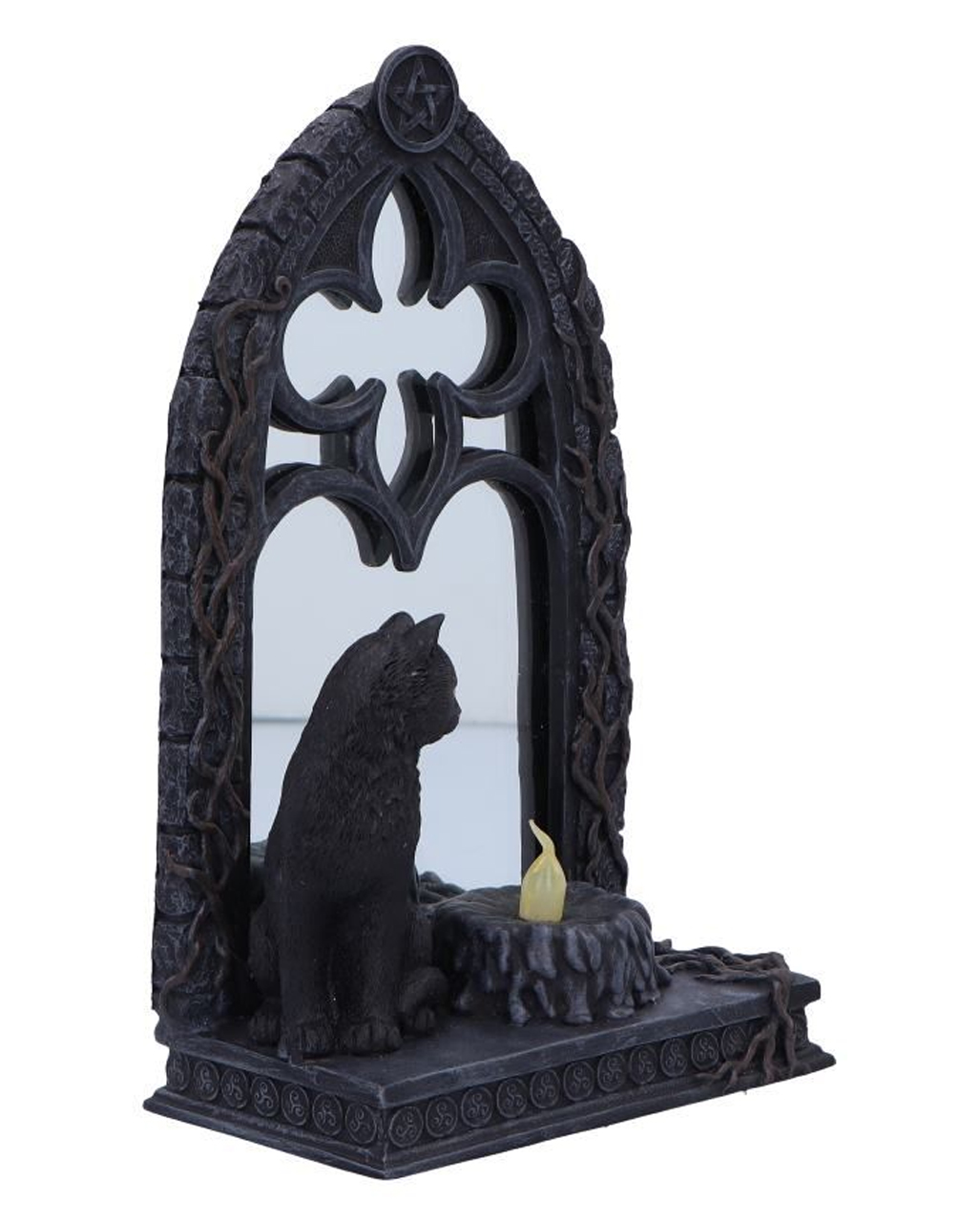 Magic Mirror mit Katze & Kerze 21cm ★ Gothic Dekoration | Horror-Shop.com