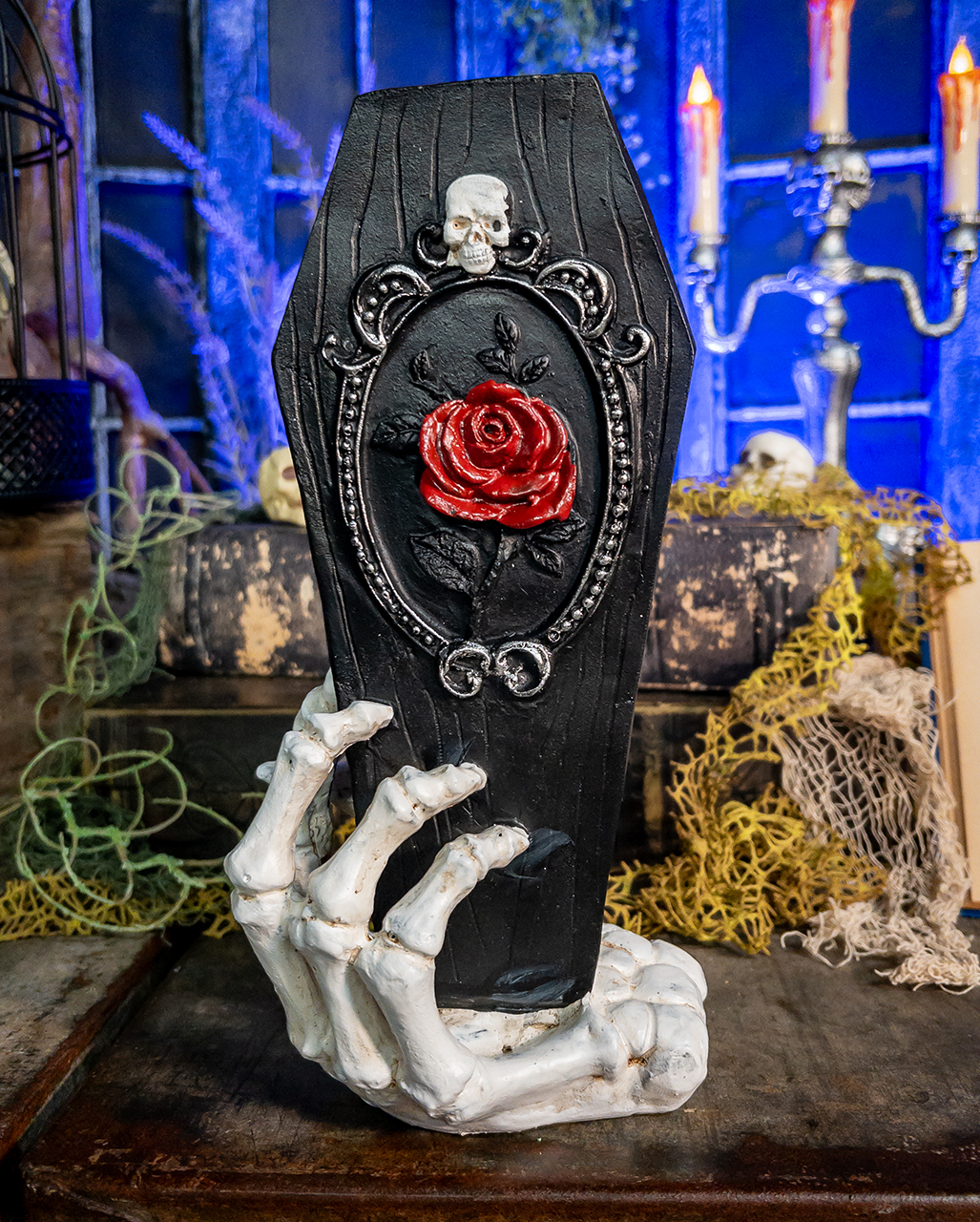 Skeleton Hand With Black Coffin 25cm ★ | Horror-Shop.com