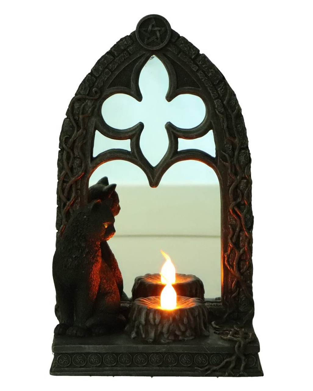 Magic Mirror mit Katze & Kerze 21cm ★ Gothic Dekoration | Horror-Shop.com