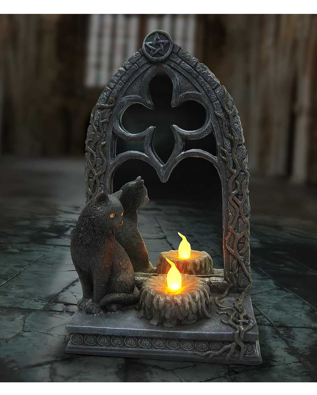Magic Mirror mit Katze & Kerze 21cm ★ Gothic Dekoration | Horror-Shop.com