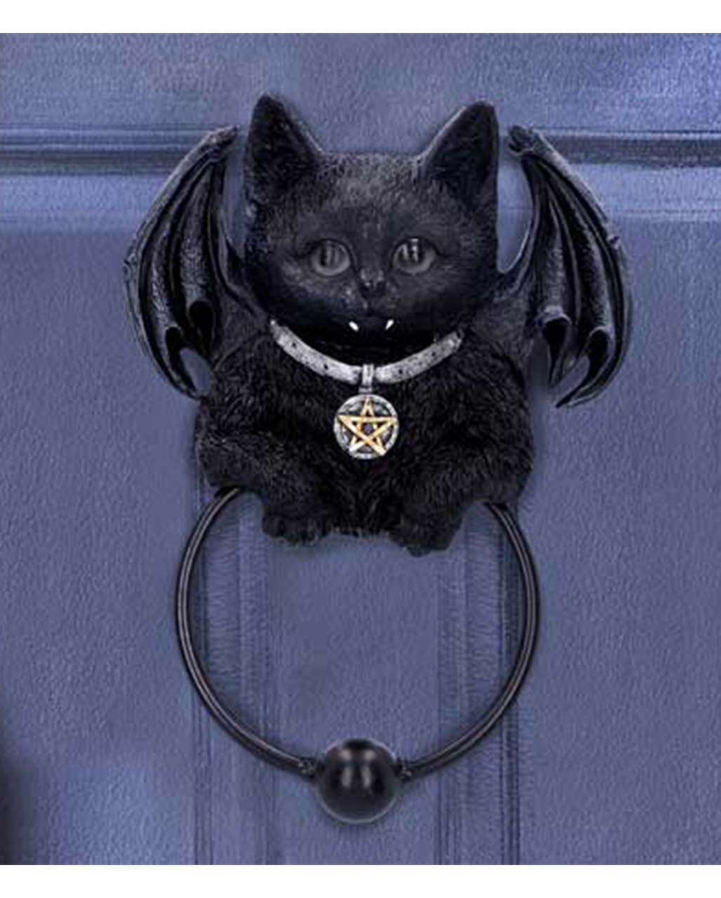 Nemesis Now Vampuss Cat Door Knocker - Black Resin Vampire Cat With Bat ...